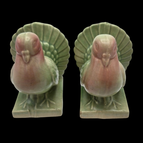 Accents | Mcm Vintage Ceramic Fantail Dove Pigeon Bookends Birds Green ...